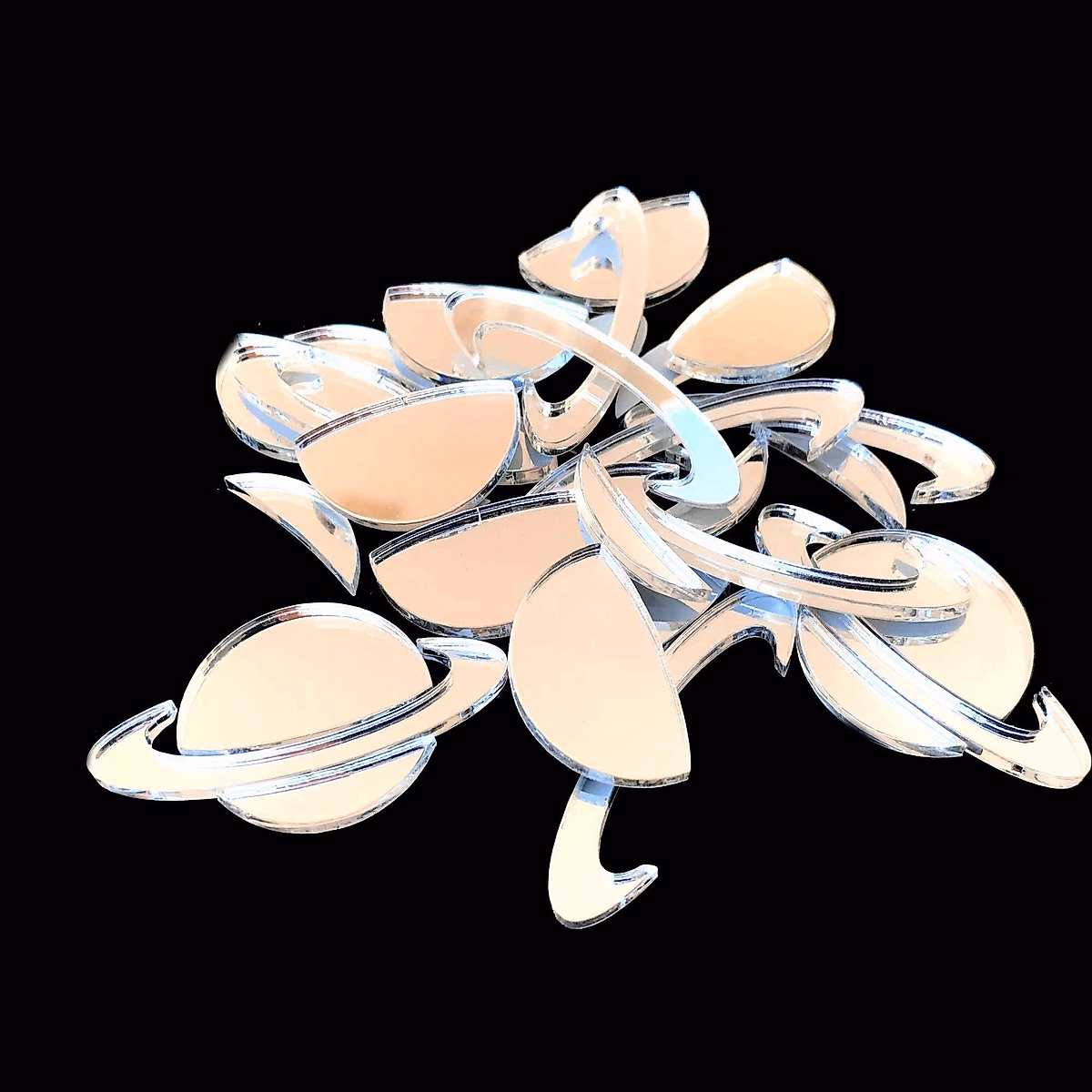 Super Cool Creations Saturn Shaped Crafting Mirrors, Set of 10, Many Colours, Shatterproof Acrylic, Orange, Pack of 20 x 2cm