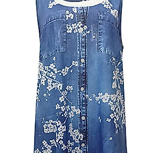 Womens Summer Dress Sleeveless Floral Loose Denim Printed Tank Dress for Women Juniors Casual Flowy Loose Sundress