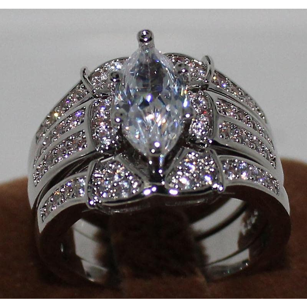 BeBold 5Ct Marquise Cut Simulated Diamond CZ Trio Wedding Set Engagement Ring for Women White Gold Plated