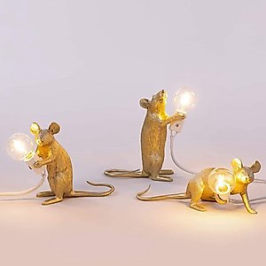 Hyuduo Modern Desk Lamp, Mouse Figure Lights, Novelty Decorative Lamp Holder with E12 Bulb for Home(US Plug Golden Lying),Desktop Decorative Lights