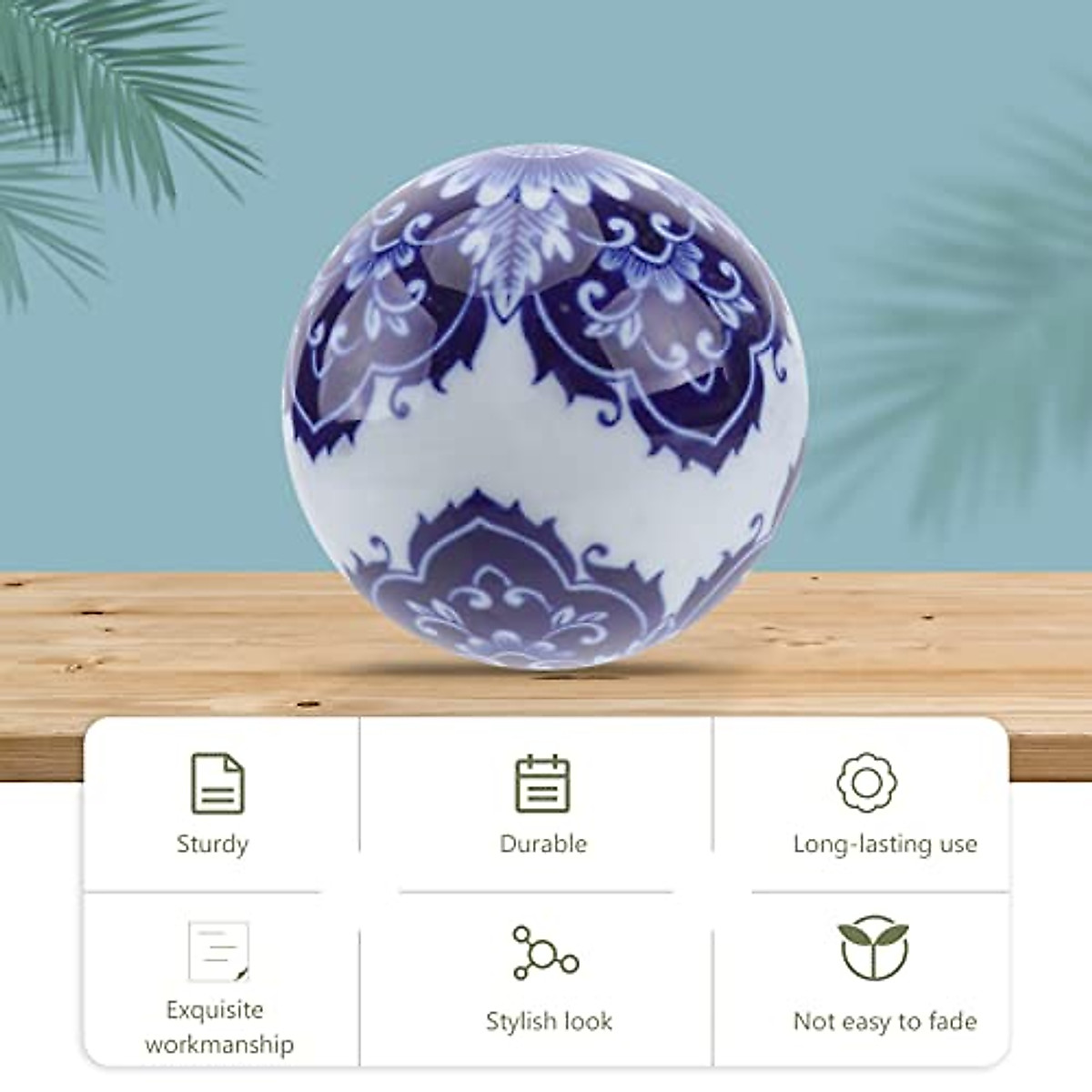 SEWACC Ceramics Balls Set of 3pcs Porcelain Orbs Random Style Chinese Style Decorative Balls Pretty Floating Balls Unique Home Decor for Bowl, Vase, Basket, Dish, Fish Tank ( Blue )