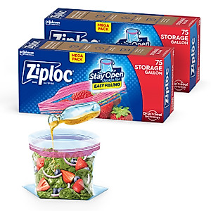 Ziploc Gallon Food Storage Bags, Grip 'n Seal Technology for Easier Grip, Open, and Close, 75 Count, Pack of 2 (150 Total Bags)