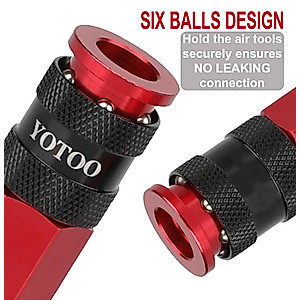 YOTOO 15 Pieces Universal Air Coupler and Plug Kit, Quick Connect Air Hose Fittings, Heavy Duty Aluminum Air Fittings, Lightweight, Push to Connect air tools and air compressor, Red