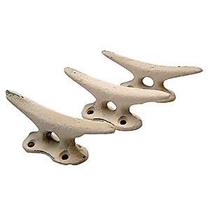 Nautical White Cast Iron Boat Cleat Wall Hooks, 3.5 Inches, Set of 3