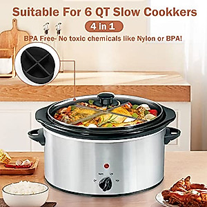 Slow Cooker Divider, 6 QT Silicone Liner, 4 in1 Slow Cooker Liners Reusable & Leakproof Silicone Crock Pot Dividerr Insert, Dishwasher Safe Cooking（Black）