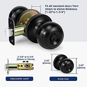 LOQRON Keyed Entry Door Knob for Entrance, Front Doorknob with Lock and Key for Exterior & Interior Right and Left Side Bedroom, Living Room, Matte Black,1 Pack