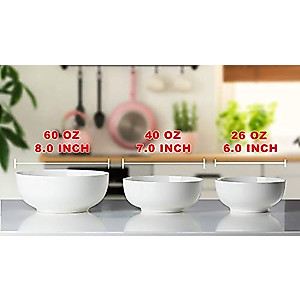40 Ounces Soup Bowls, Salad Bowls, Cereal Bowls, Pasta Bowls, Pho Bowls, Durable Porcelain Off White Bowls Set of 4, 7 Inch