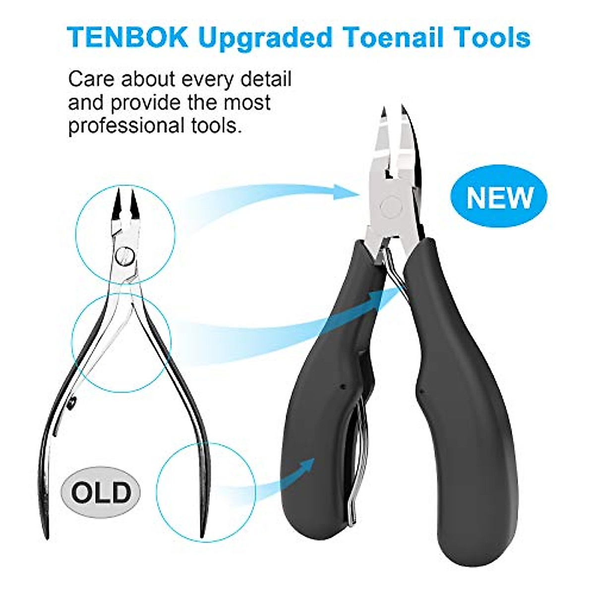 Upgraded Ingrown Toenail Tools 9pcs, TENBOK Professional Podiatrist Toenail Clippers for Thick, Ingrown & Side Nails for Men & Seniors, Surgery Grade Ingrown Toenail Treatment Pedicure Tool