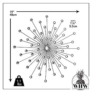 WHW Whole House Worlds Brilliant Burst Wall Decor, Silver Metal, Powder Coated Iron, Inset Acrylic Faux Diamonds, Integrated Keyhole Hanger, 19 Inches Diameter, 1.25 Deep, Height 1.1
