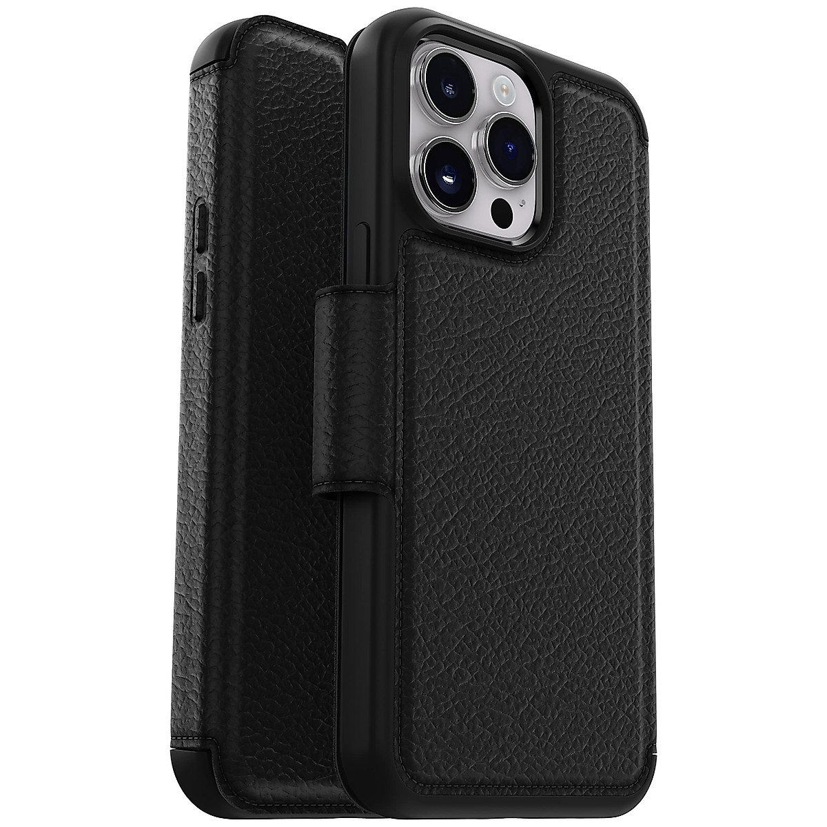 OtterBox iPhone 14 Pro Max (ONLY) Strada Series Case - SHADOW (Black), card holder, genuine leather, pocket-friendly, folio case