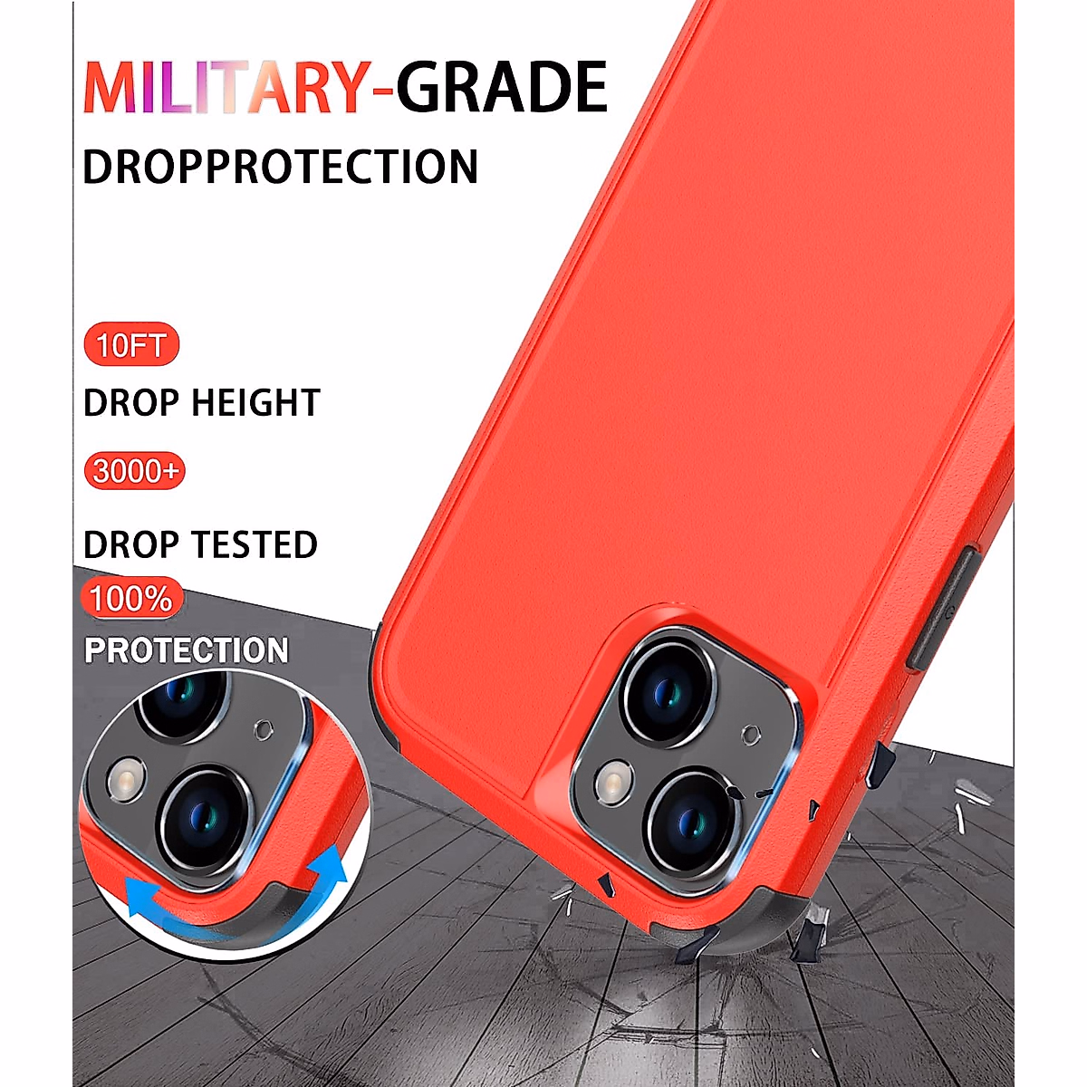 Diverbox for iPhone 14 Case [Shockproof] [Dropproof] [Tempered Glass Screen + Camera Lens Protector],Heavy Duty Protection Phone Case Cover for Apple iPhone 14 (Red)