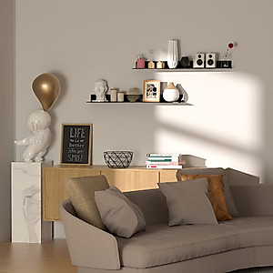 Sezanrpt 36 Inches Acrylic Long Wall Shelf Set of 2, Black Wall Mounted Acrylic Bathroom Storage Shelves Display Organizer for Bottle Oragnizer, Spice, Wine, Toys, Controller, Cup (Black, 36 Inch)