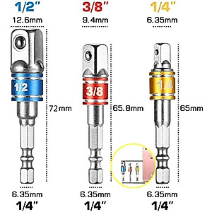 Flexible Drill Bit Extension and Universal Socket Wrench Tool Set, 105° Right Angle Drill Attachment, 1/4 3/8 1/2" Universal Socket Adapter Set, Screwdriver Bit Kit