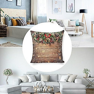 Christmas Bells Fir Tree Throw Pillow Covers 18×18 Pillowcases Set of 2 Dark Wooden Board Linen Decorative Square Pillow Case Cushion Covers Standard Size for Sofa Couch Outdoor Bed Pillow Protectors