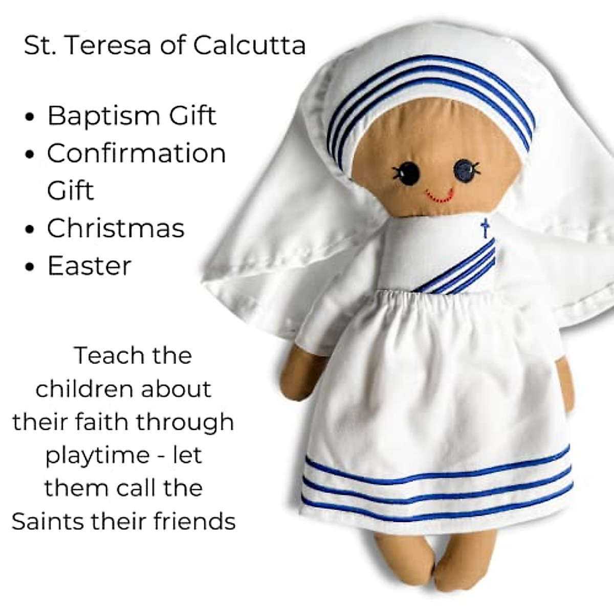The Little Rose Shop Mother Teresa Plush Catholic Saint Doll - Toddlers and Preschoolers Stuffed Plush Doll Toy - Baptism Gifts for Home Christmas Decoration & Catholic Boys and Girls