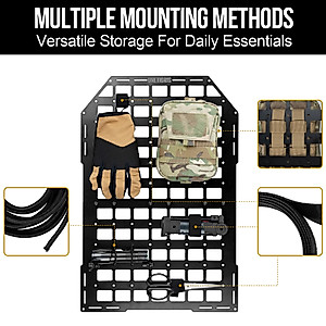 OneTigris Molle Seat Back Organizer, Tactical Rigid MOLLE Car Panel, Fiberglass Universal Car Seat Cover Back Seat Organizer for Vehicles Trucks Cars Mount Rack for Modular Storage & Display