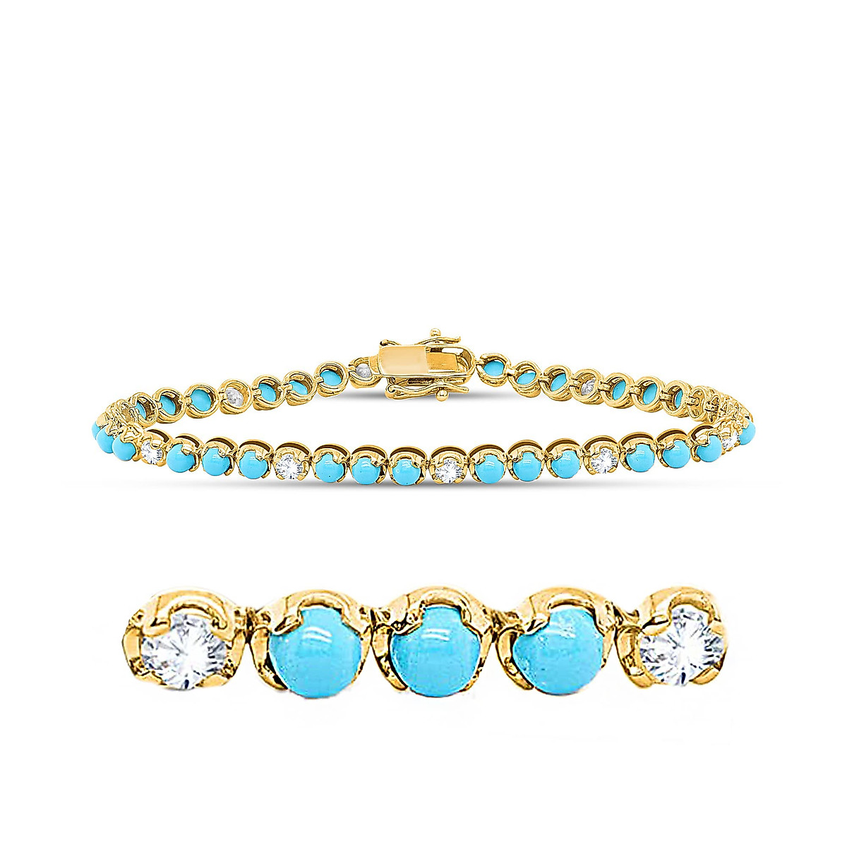 Tennis Bracelet For Women - 3MM Round Turquoise And 1.23 Ct Natural Diamond 7 Inch Tennis Bracelet In 14K Yellow Gold Over 925 Sterling Silver (Clarity VVS1-I2/Color sky blue-J)