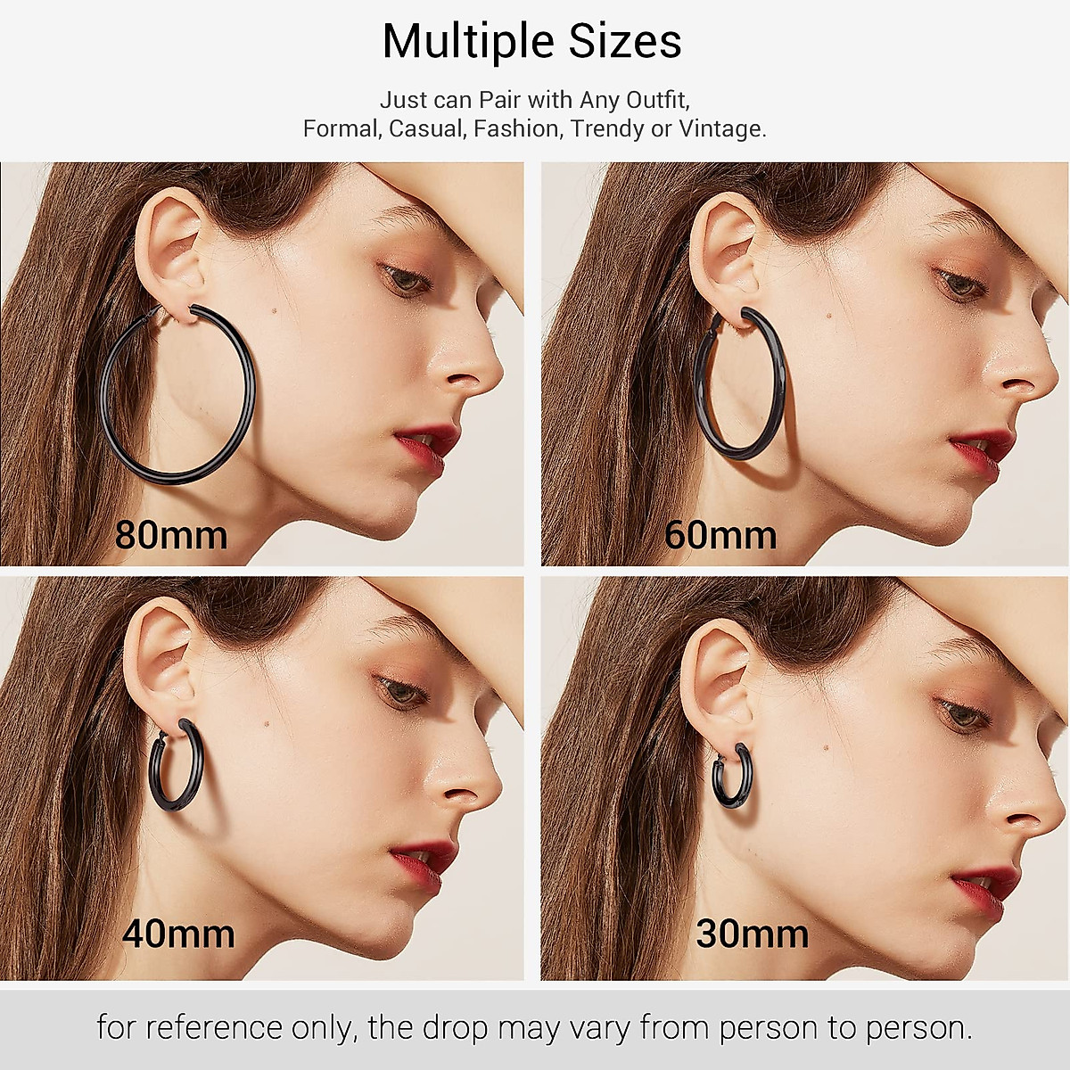 Hoops Earrings For Women Fashion Ladies Earing Statement Jewelry Black Stainless Steel Black Hoop Earrings Woman