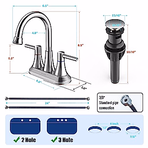 Bathroom Faucets for Sink, Gomylifer Bathroom Sink Faucet 2 Handle，4 Inch Centerset Sink Faucet with Pop Up Drain and Supply Hoses,Stainless Steel 360 Swivel Spout, Lead-Free, Brushed Nickel