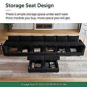 HONBAY Flexible Modular U Shaped Sofa, Black, Wood, 112.60 x 81.50 x 33.90 in