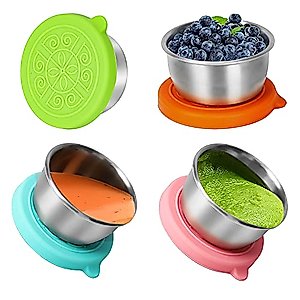 Salad Dressing Container To Go, 4x1.6oz Stainless Steel Small Containers with Lids, Easy Open and Reusable Condiment Containers with Lids, Leakproof Sauce Containers for lunch box, Dipping Sauce Cups