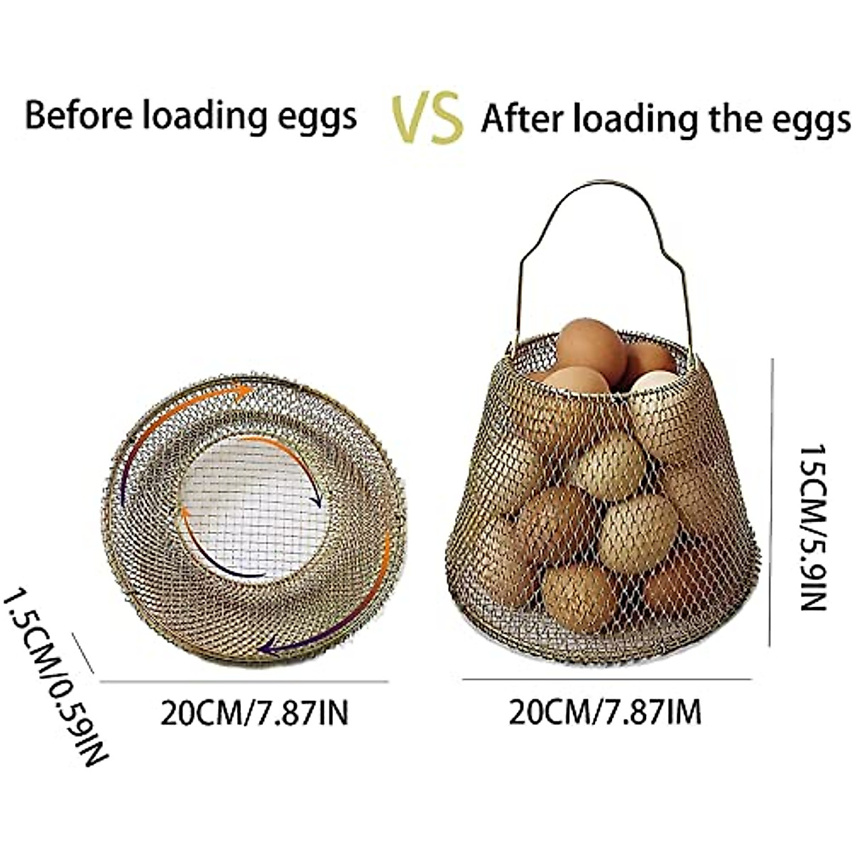 Auhafaly Egg Basket, Collapsible Mini Storage - Can Easily Load Eggs for Carrying and Collecting Eggs, Easy Washing, and Fast-drying, Country Primitive Farmhouse Style (Medium)