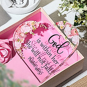 Christian Gifts for Women Inspirational Religious Gifts for Her Bible Verse Desk Decor God Is Within Her She Will Not Fall Acrylic Motivational Birthday Gift for Mom Sister Friend Coworker (Floral)