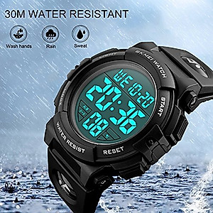 SKMEI Mens Big Dial Digital Watch Waterproof LED Chronograph Alarm Clock, Black, Strap