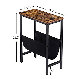 HOOBRO Narrow End Table, Side Table for Small Spaces, Slim Nightstand with Magazine Holder, Modern Skinny Sofa Table, 24.6 in Width Bedside Table, Snack Couch Table, Rustic Brown and Black BF41BZ01G1