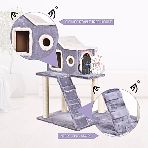 Tangkula Cat Tree, Multi-Level Cat Condo Tower, Lovely Pet Furniture with Scratching Posts and Ladder, Pet Play Toy House, Activity Centre Cat Tree - for Kittens, Cats and Pets