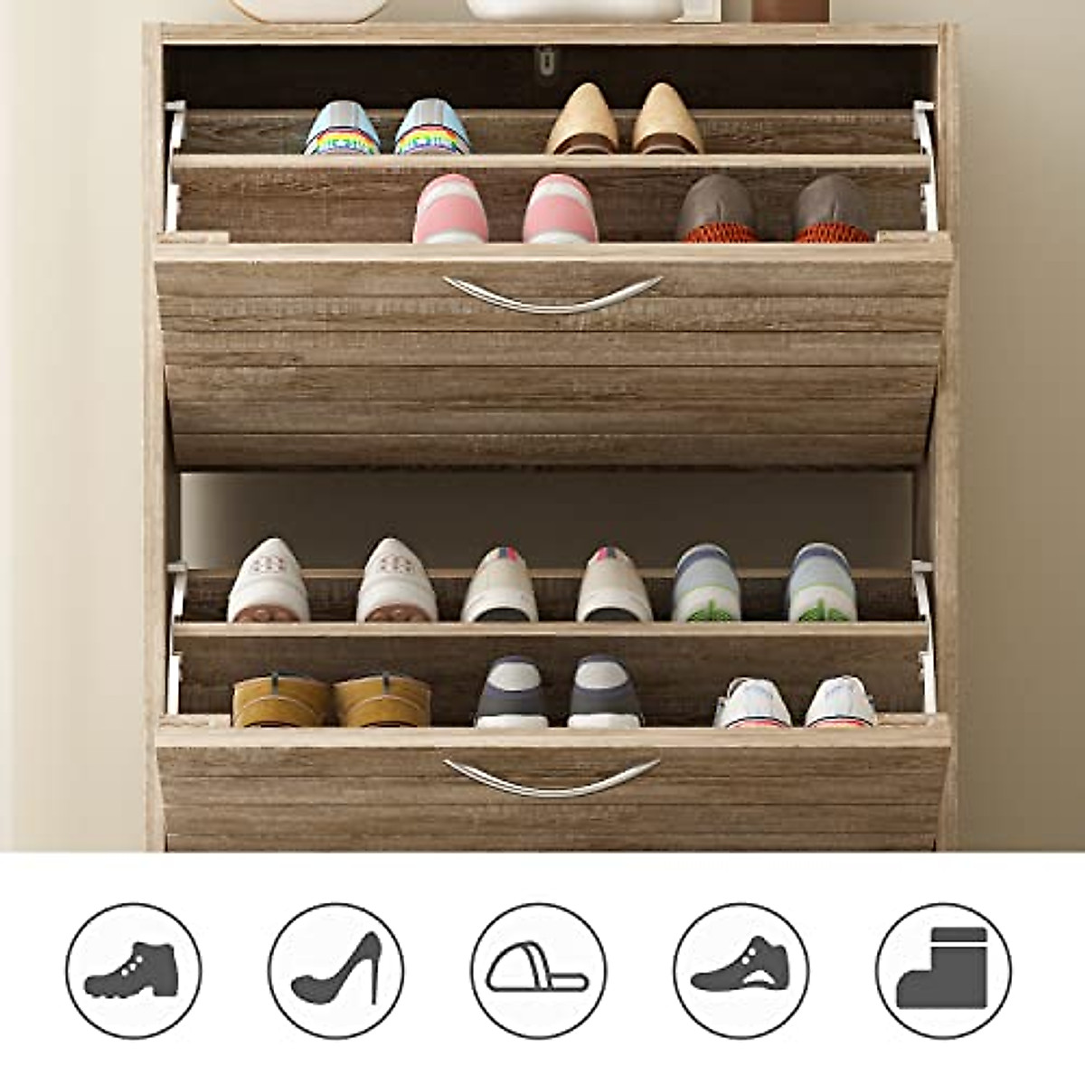 Hitow Shoe Storage Cabinet, Narrow Shoe Cabinet with 3 Drawers & Adjustable Shelf, Small Space Entryway Freestanding Shoe Rack with Shutter Doors, Natrual (22.4" W x 9.4" D x 42.3" H)