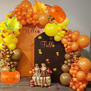Orange Balloons Garland Arch Kit-140pcs Orange Yellow Coffee Brown Balloons for Little Pumpkin Baby Shower Thanksgiving Friendsgiving Halloween Boho Autumn Party Decorations