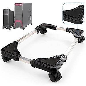 Computer Tower Stand CPU Holder Stand with 4 Mute Caster Wheels，CPU Stand for Gaming pc,Suitable for Most PC Brackets On The Carpet Floor (Black) (Black)
