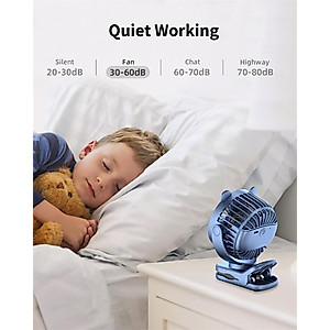 GOTOTO Clip on Fan, Rechargeable Portable Fan with 2000mAh Battery Operated, Small Fan with Powerful Clip Design, 3 Wind Speed, 360° Rotation, Ultra-Low Noise Level Personal Fan for Travel