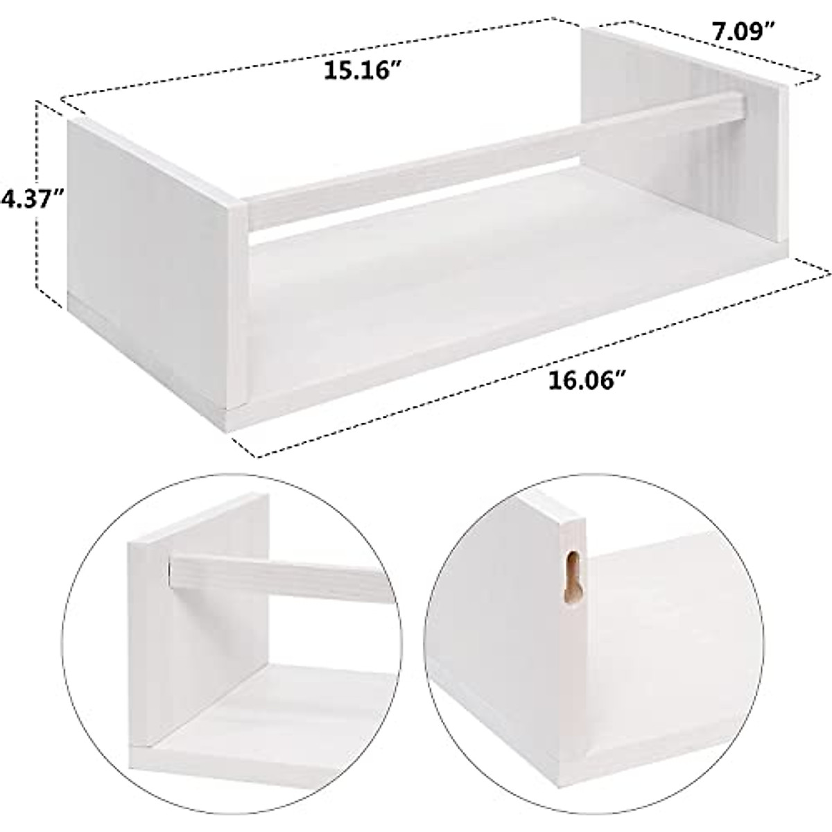 BESSLEE Floating Book Shelves for Kid’s Room, Minimalist Nursery Wall Décor Toddler Storage Natural Wood, 16” Long Bathroom Bedroom Living Room Office Hanging Organizer, Set of 2, Classic White