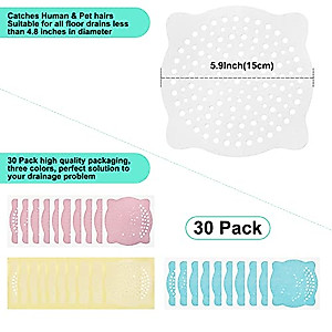 Shower Drain Hair Catcher,Disposable Mesh Stickers for Bathroom,Bathtub,Sink Strainer Captures Hair to Prevent Clogging, Drain Covers Full Coverage 30 Pieces