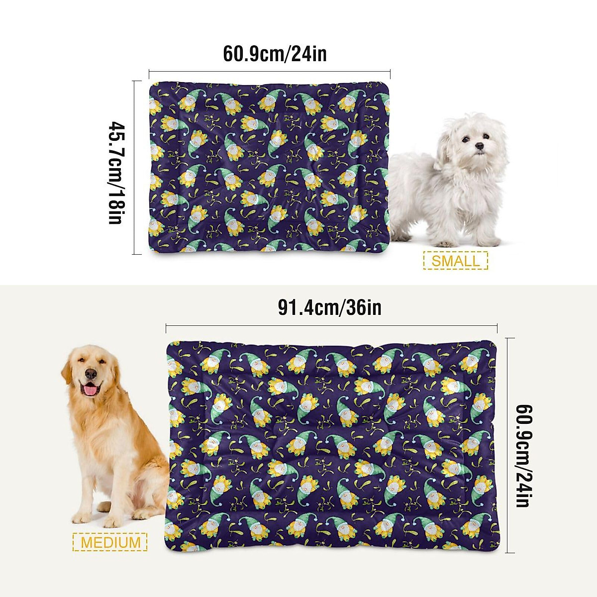 Coikll Cute Christmas Gnome Pet Bed Pad Soft Dog Bed Mat with Anti-Slip Bottom, Machine Washable Crate Pad Mattress for Dog Sleeping- 24 * 18inches
