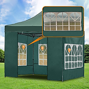 TUKAILAI 10x10ft Pop Up Gazebo, Water-Resistant UV Block Sun Shade Shelter with 4 Sidewalls 1 Door & 9 Windows, Outdoor Instant Canopy Tent for Garden Patio Camping Party Event (Dark Green)