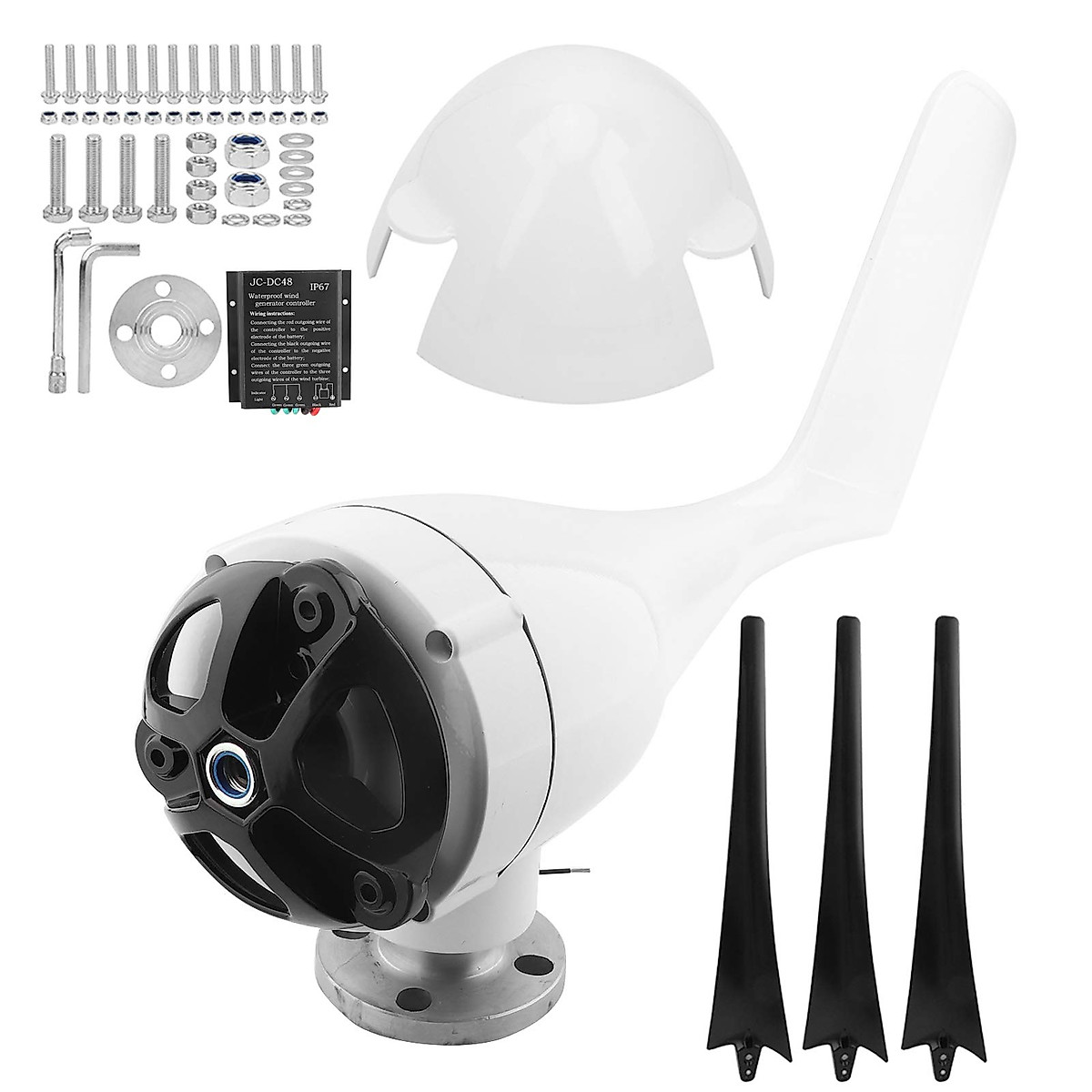 1200W Small Wind Generator Turbines Kit 3 Blades Generator Power Parts Turbines Kit for Marine Home Charging(Black 48V)