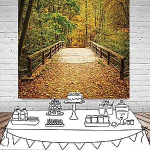 LYWYGG Fall Backdrop 8x8ft Yellow Leaves Autumn Scenery Photography Backdrops Deciduous Bridge Background Photo Studio Backgrounds CP-62-0808