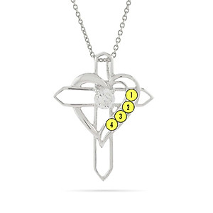 Women's Custom Sterling Silver 4 Stone Simulated Birthstone Heart with Cross Pendant (18" chain) - Personalized Birthstone Cross Necklace - Gifts for Mom