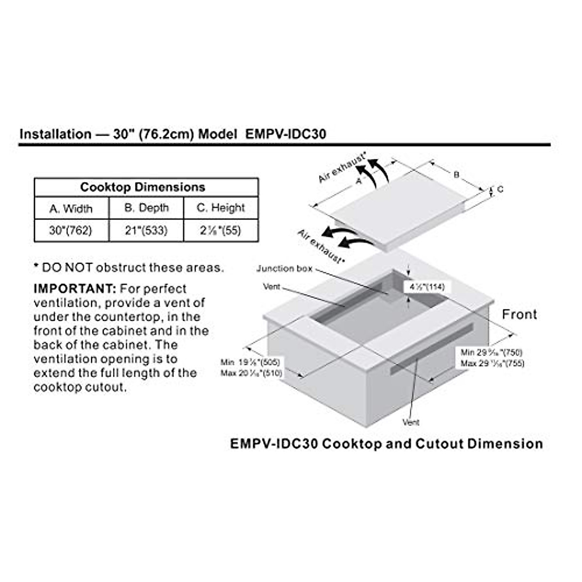 Empava 30” Induction Cooktop Electric Stove Black Vitro Ceramic Smooth Surface Glass EMPV-IDC30