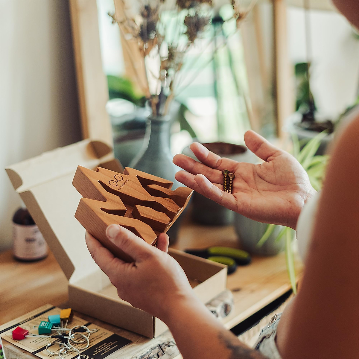 YY Vertical Mountain Decor Keyholder in Cherry Wood, Climb Every Mountain Wall Decor - Ideal Gifts for Mountain Climbers, 4 Key Rings Included - Perfect for Mountain Lovers…