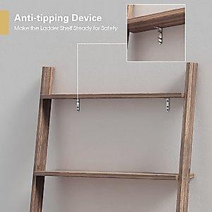 Giantex 3 Tier Ladder Desk with Drawer, 33" Width Walnut Ladder Shelf with Anti-Tipping Device, Freestanding Bookshelf, Leaning Computer Desk with Shelves for Small Space