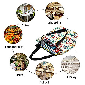 antcreptson Swedish Dala Horses Extra Large Canvas Shoulder Tote Top Storage Handle Bag for Gym Beach Weekender Travel Reusable Grocery Shopping,Black White