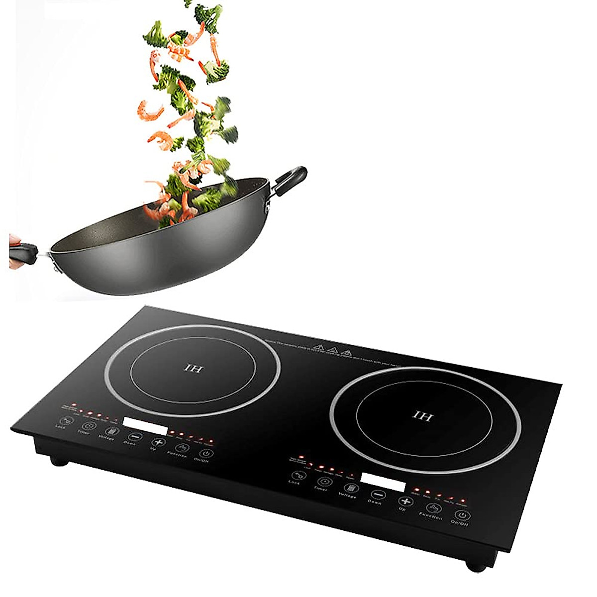 DOONARCES 110V Dual Induction Cooktop Portable Electric Induction Cooker Double Built-in Burners Countertop with 8 Firepower&Time Temp. Control for Kitchen Camping (1200W+1200W/Dual Induction)