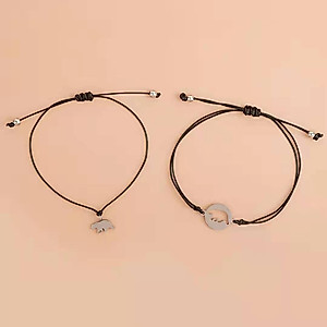 KunBead Women Mama Bear Leather Bracelet set for 2 Mother and Daughter Son Matching Wish Bracelets