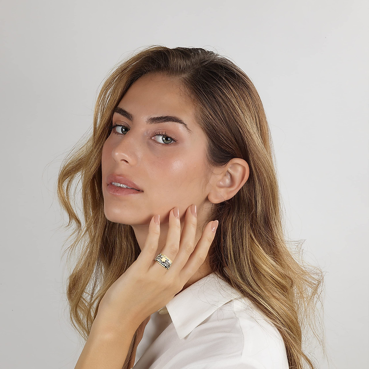 925 Sterling Silver 9k Gold Spinning Ring Star Of David Pomegranate Ani Ledodi Shma Israel 0.45 White Round Cubic Zirconia Spiritual Handmade Jewelry Jewish Rare Unique Bible Blessings Holyland Art,