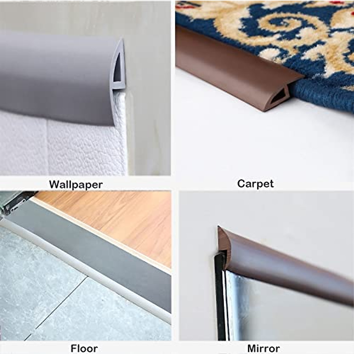 3.2FT Floor Transition Strip Self Adhesive, Transition Door Strip, Carpet & Floor Edging Trim Strip PVC Carpet Trim Suitable for Threshold Transitions with a Height 0.15~0.23Inch (4~6mm) (Color : Bla