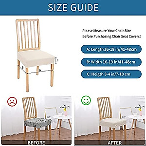 smiry Waterproof Seat Covers for Dining Room Chairs Set of 4, Stretch Jacquard Removable Washable Chair Seat Slipcovers Protector, No Rear Covers, Beige